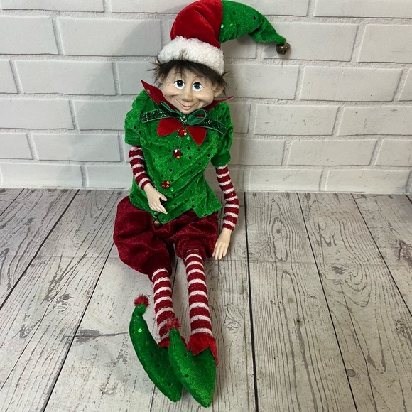 Holiday | Christmas Elf Poseable Arms Legs Shelf Sitter Cracker Barrel ...
